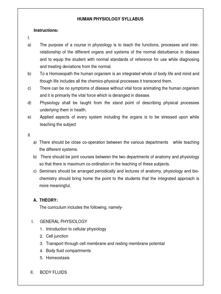 Physiology Syllabus I BHMS | PDF