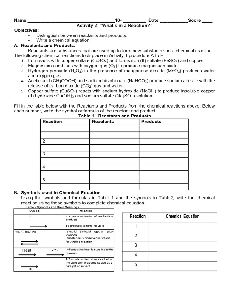 Activity 2 3 Reactants and Products | PDF