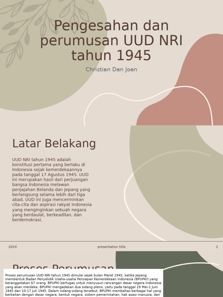 Pengesahan Dan Perumusan UUD NRI Tahun 1945 Christian Dan Joen | PDF