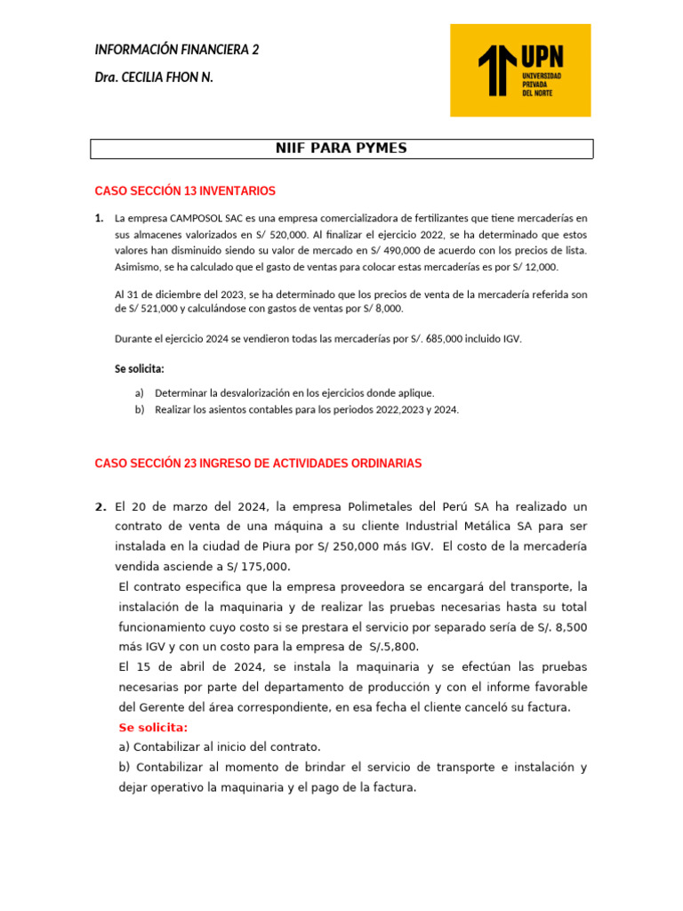 Casos Practicos Niif Pymes 2 | PDF