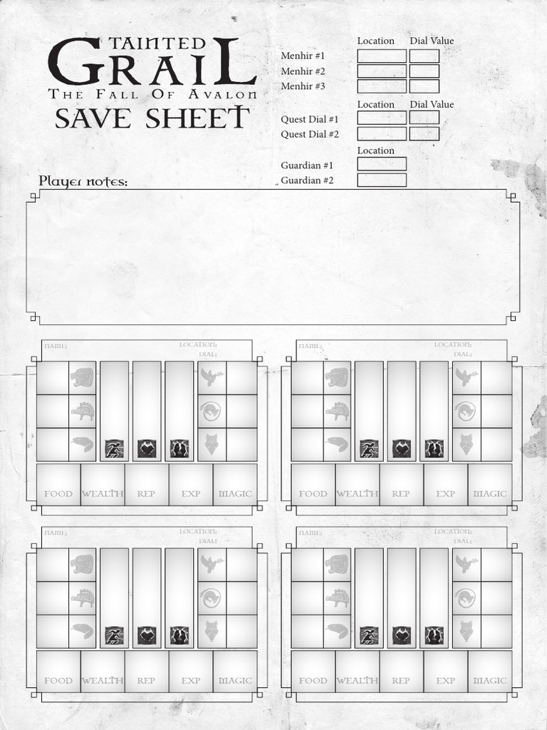 Tainted Grail Save Sheet B5 ENG | PDF