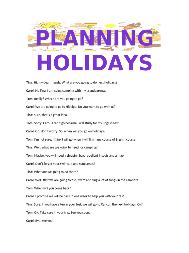 Conversation About Planning Holidays Fun Activities Games Reading ...