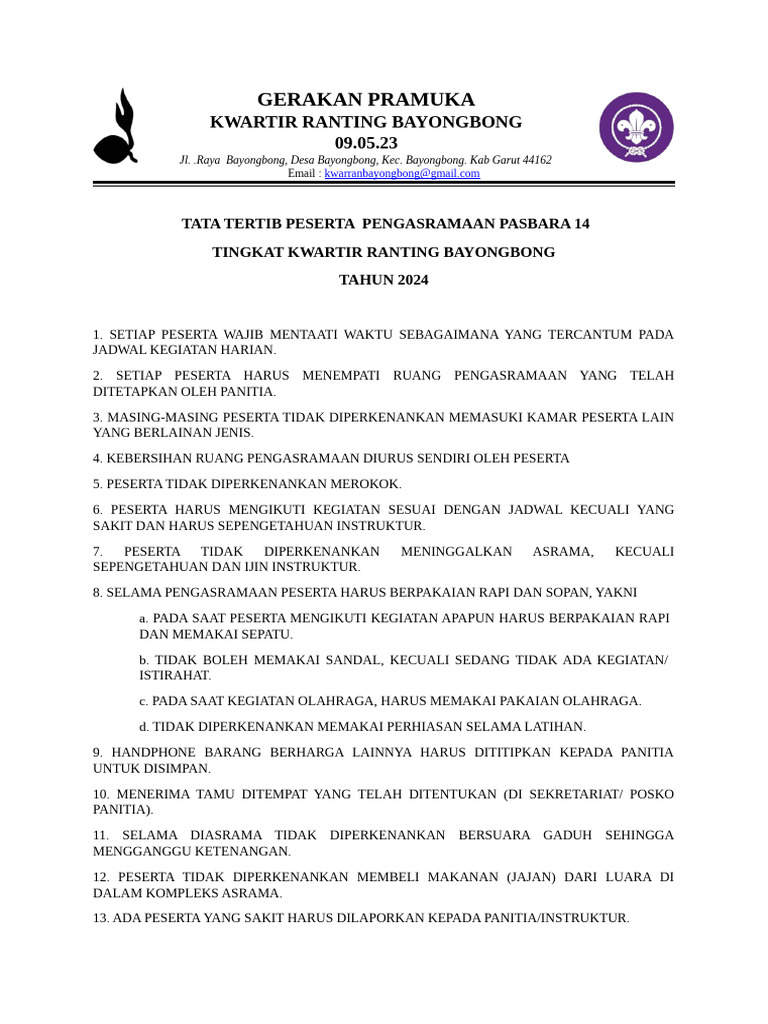 TATA TERTIB PENGASRAMAAN PASBARA 14 2024 | PDF