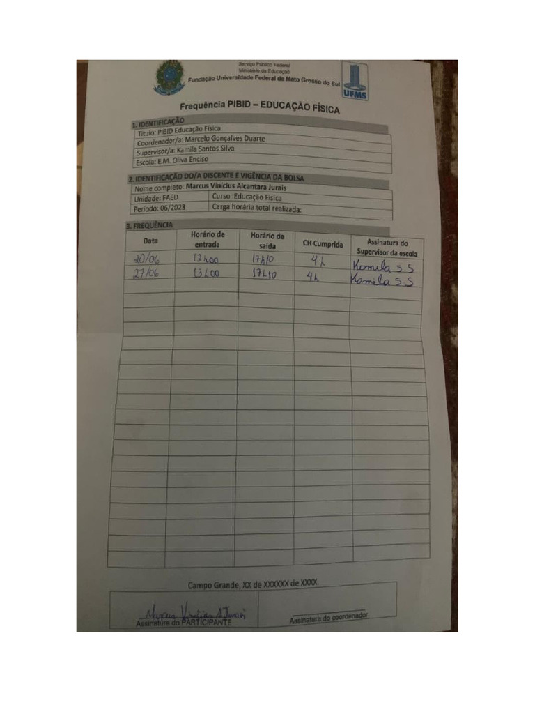 Folha de Frequencia Pibid | PDF