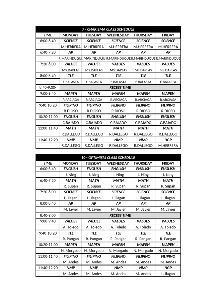 SAMPLE-Class-Schedule | PDF