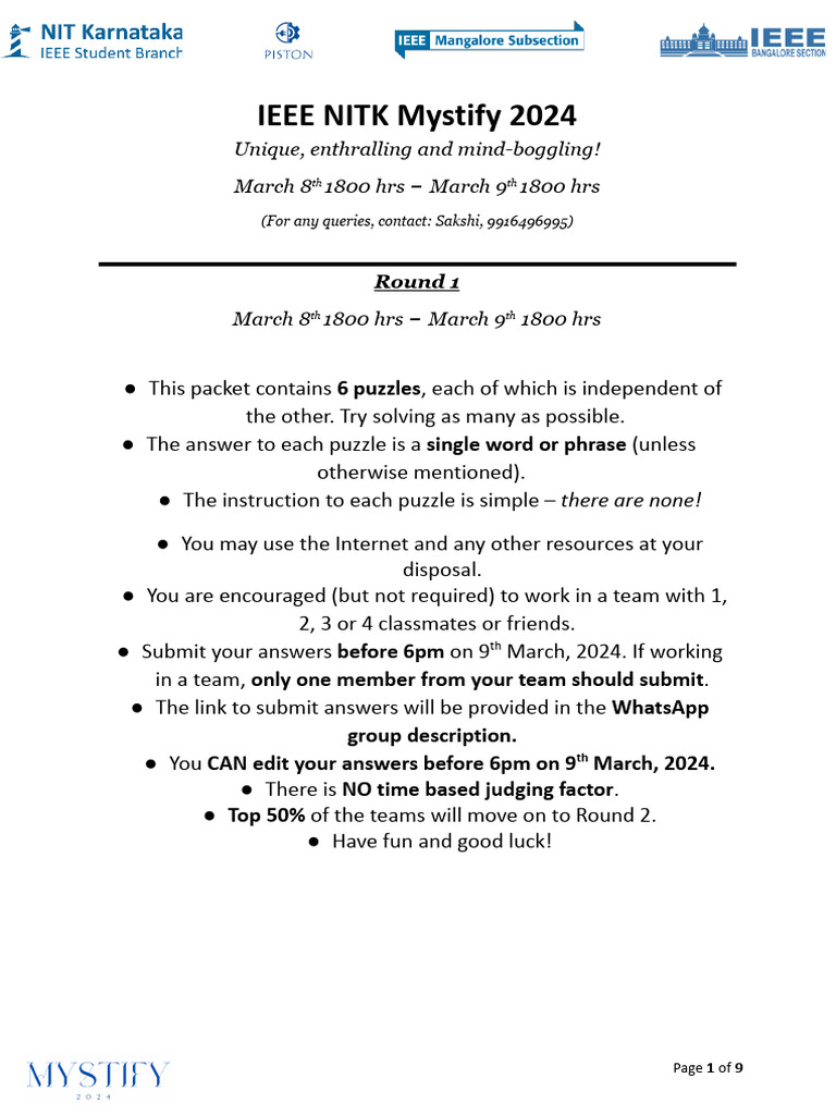 IEEE NITK Mystify 2024 Round 1 New | PDF