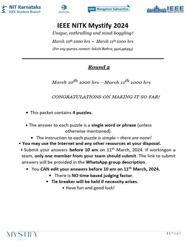 IEEE NITK Mystify 2024 Round 2 | PDF