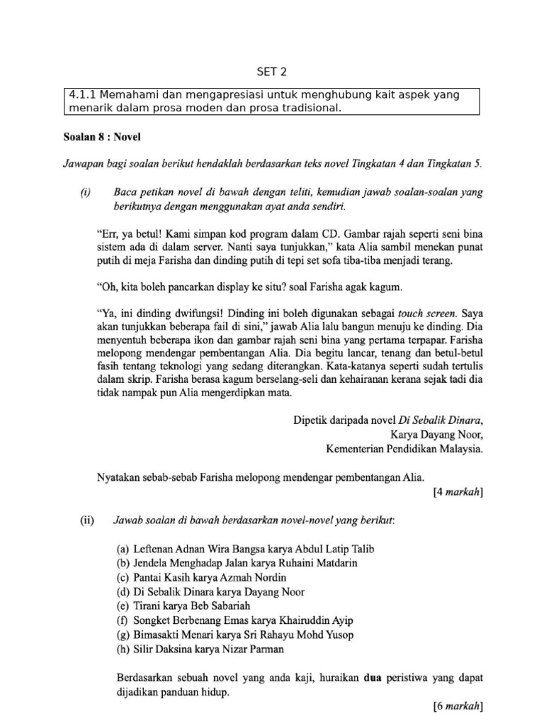 Soalan Novel SPM Set 2 | PDF