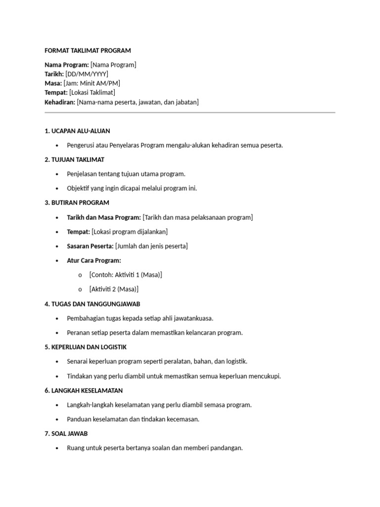 Format Taklimat Program | PDF