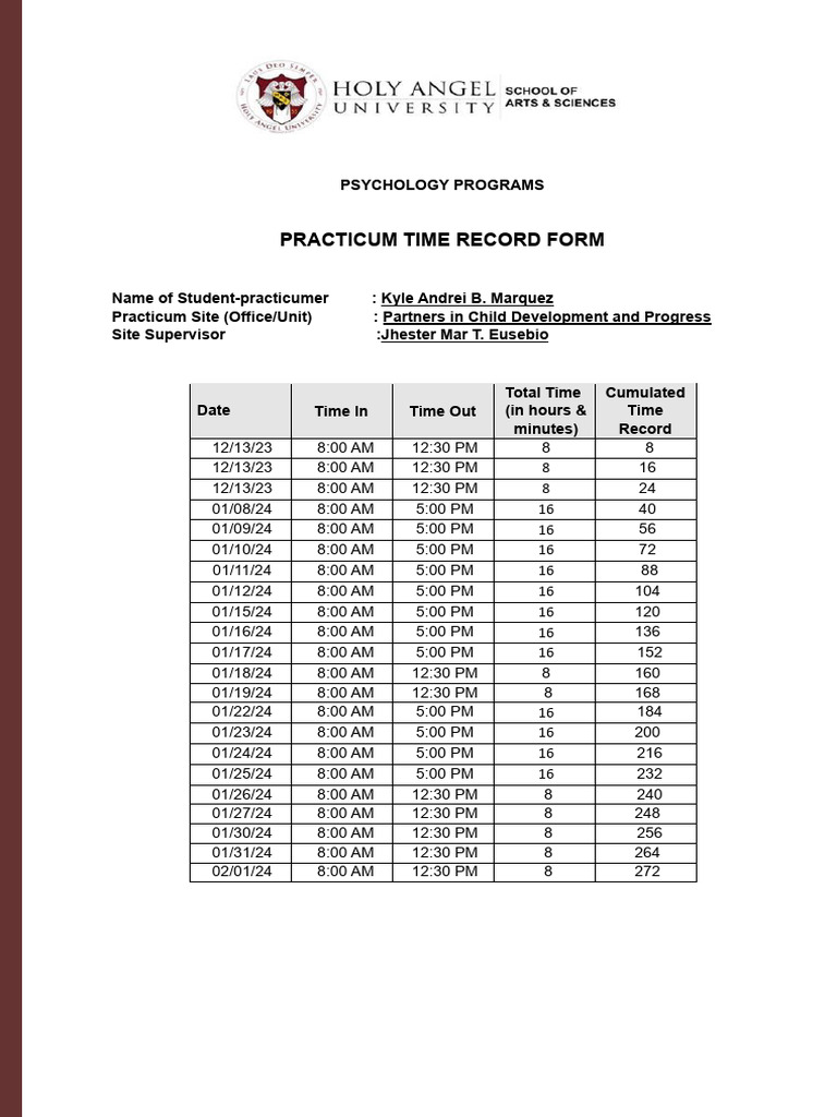 Practicum Time Record Form | PDF