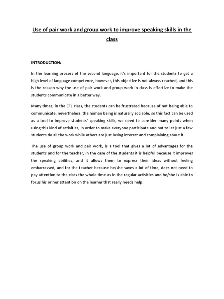 Use of Pair Work and Group Work | PDF | Second Language | Attention
