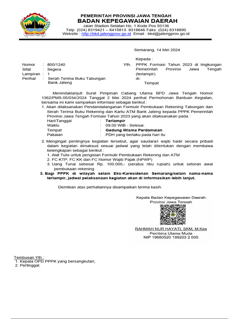 Undangan Pembagian Butab Kares Semarang | PDF