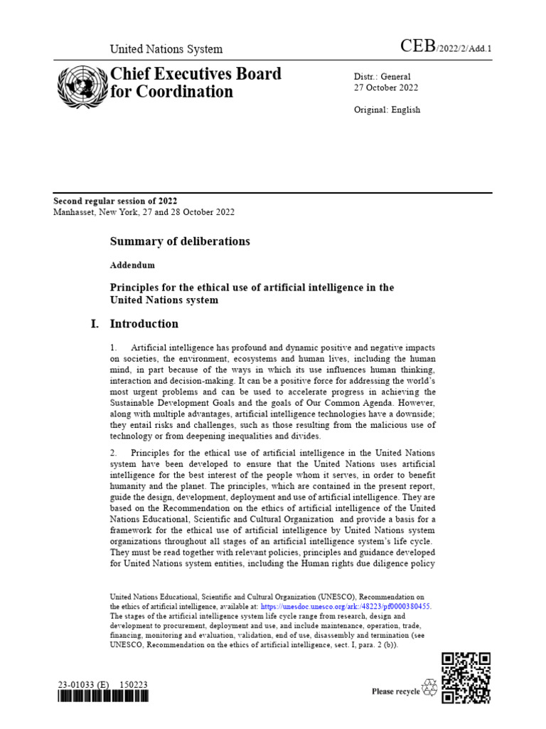 CEB - 2022 - 2 - Add.1 (AI Ethics Principles) | PDF