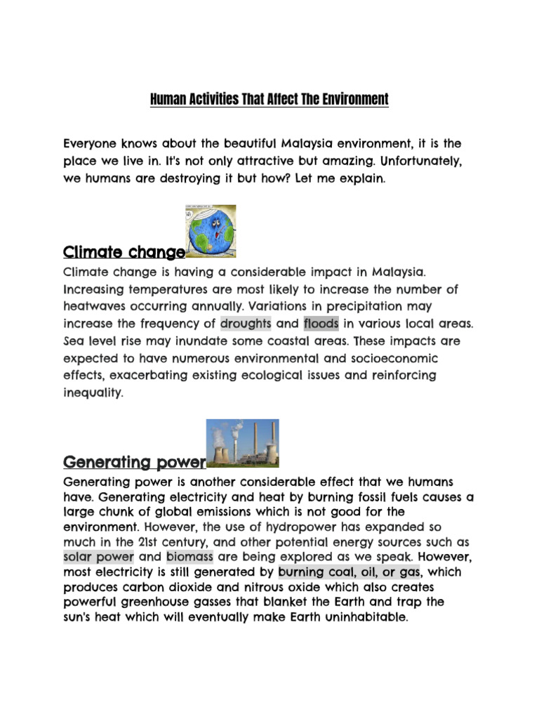 Human Activities That Affect The Environment | PDF