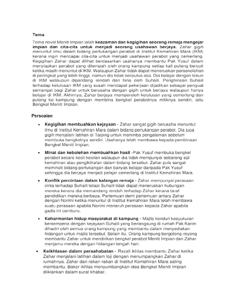 Tema Dan Persoalan Meniti Impian | PDF