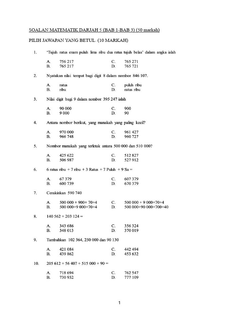 Soalan Matematik Darjah 5 | PDF