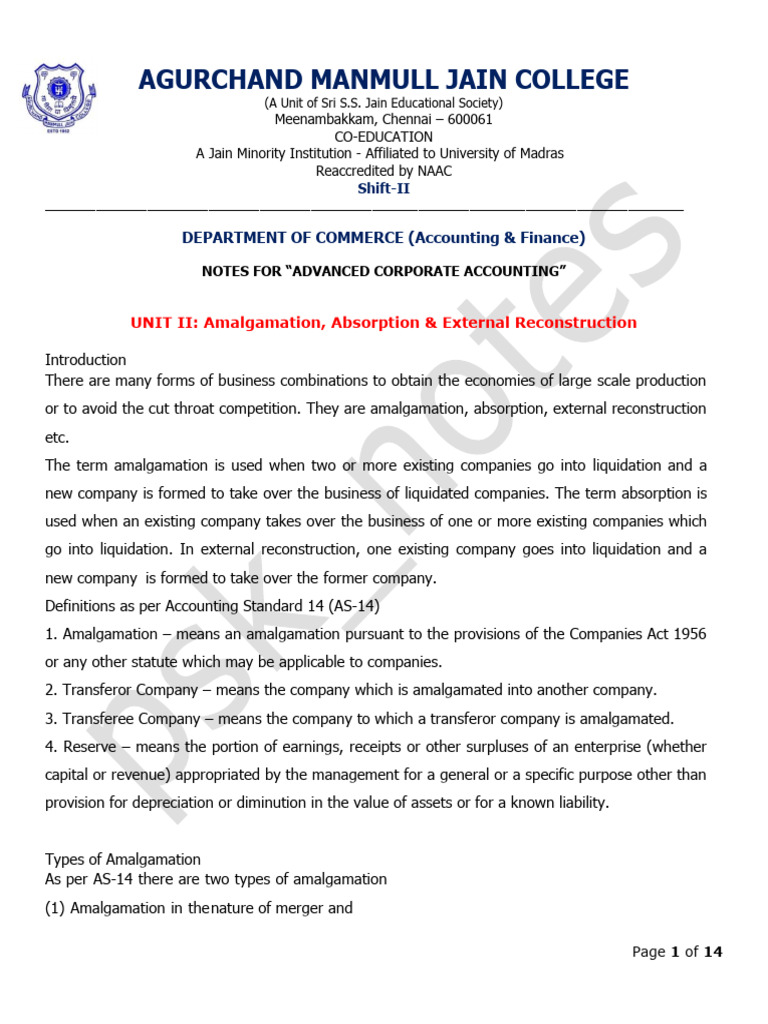 PSK - Unit 2 - Amalgamation | PDF | Book Value | Equity (Finance) PSK - Unit 2 - Amalgamation | PDF | Book Value | Equity (Finance)