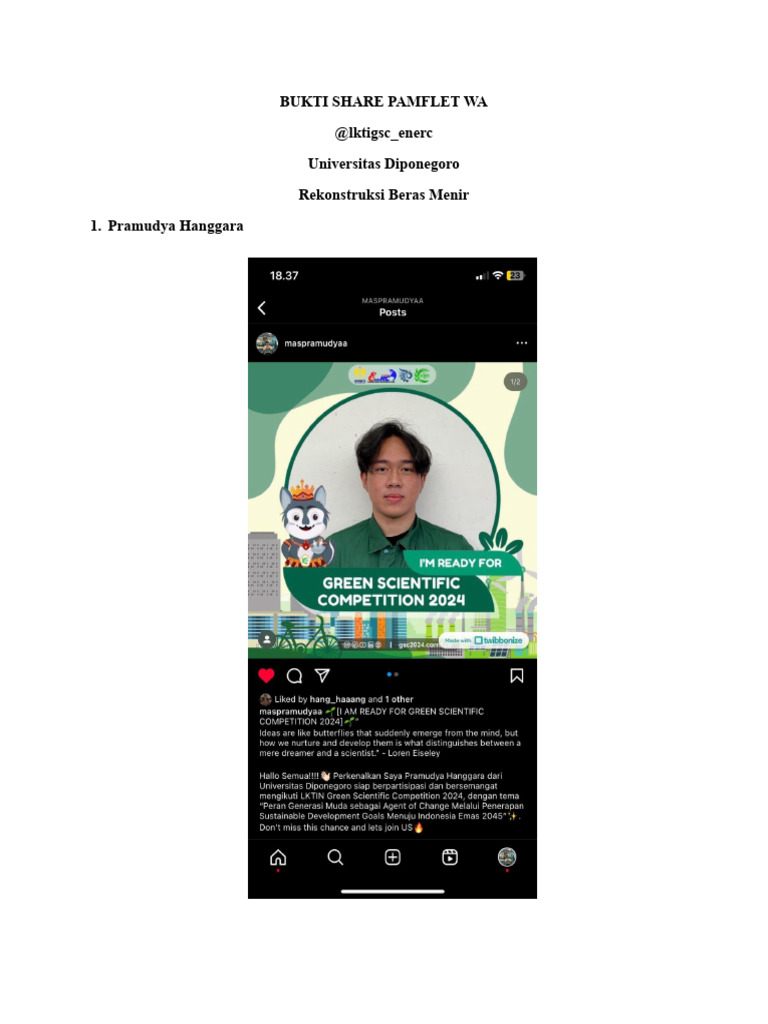 Pramudya Hanggara - Universitas Diponegoro - Bukti Up Twibbon | PDF