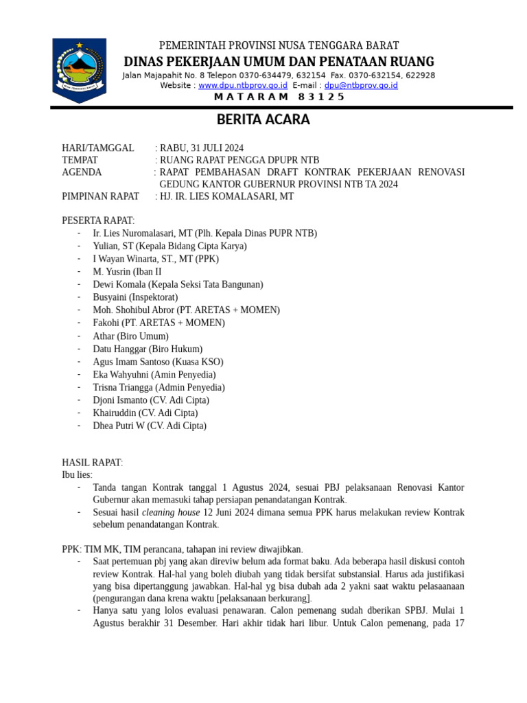 Notulensi Rapat Review Kontrak | PDF