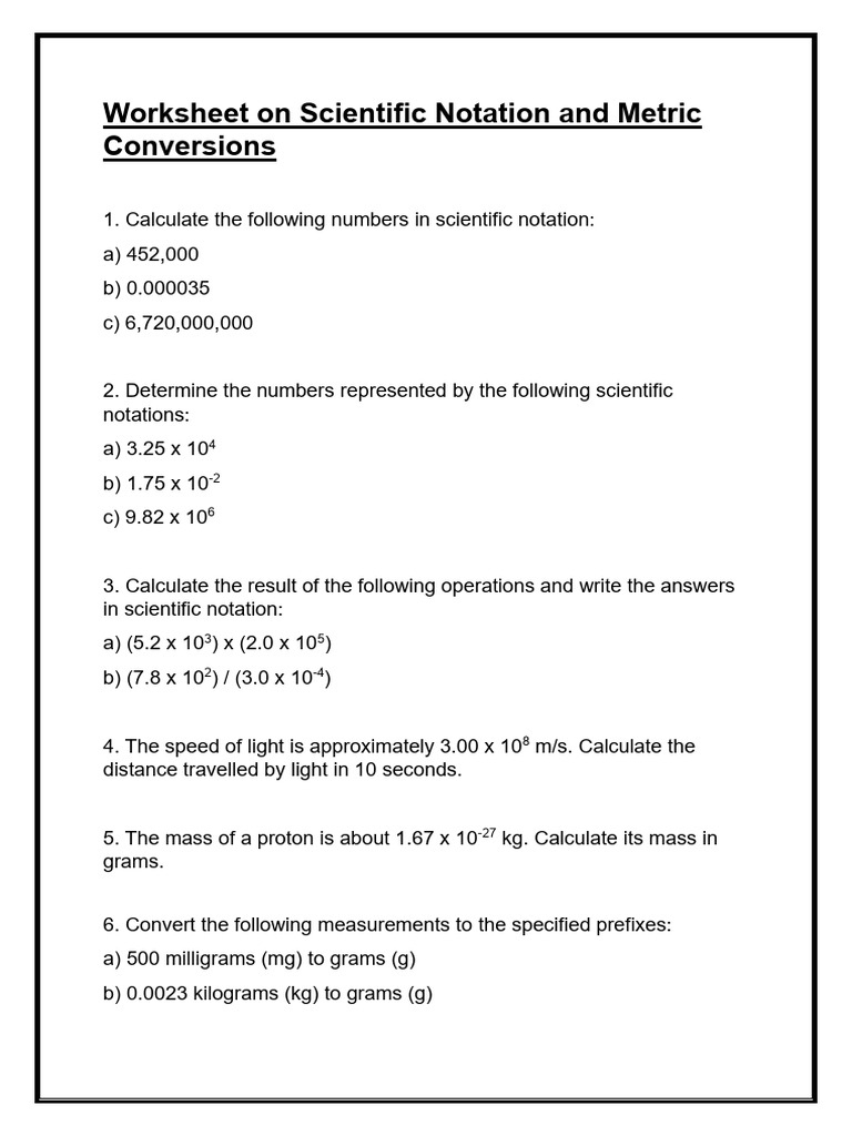 Worksheet Scientific Notation and Metric Conversions (With Answers) | PDF