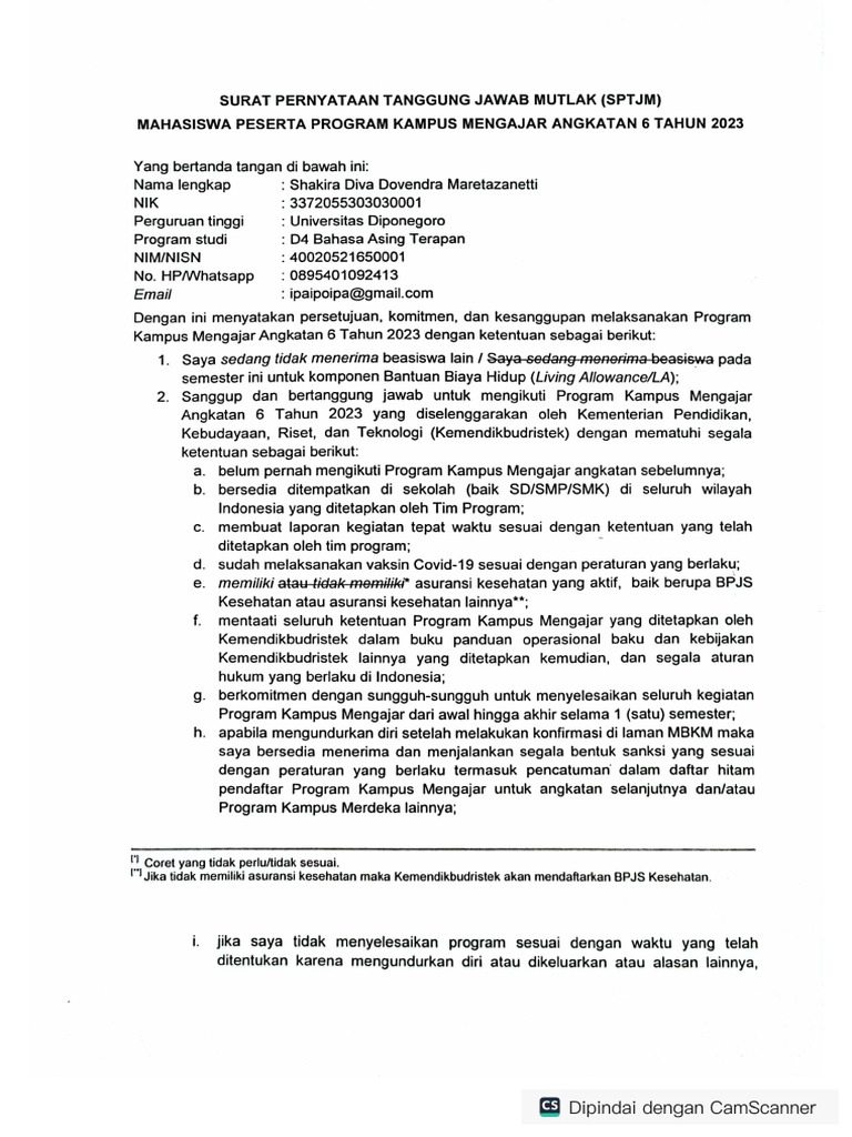 SPTJM Kampus Mengajar Shakira | PDF