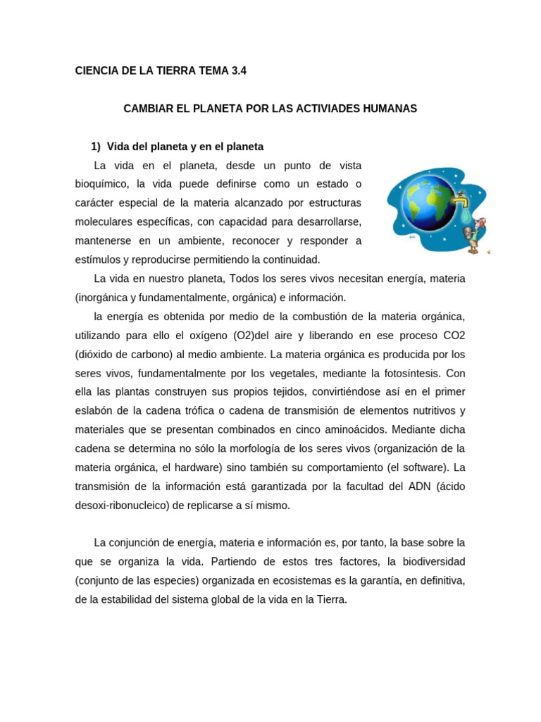 Ciencia de La Tierra Tema 3.4 | PDF | Vida | Organismos