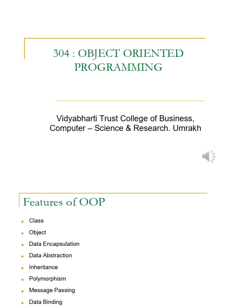 304: Object Oriented Programming: Vidyabharti Trust College of Business, Computer - Science ...