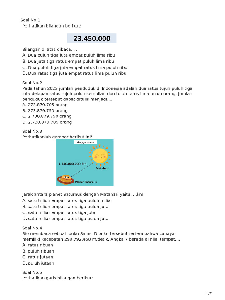 Soal Sumatif MTK KLS 4 Bab 1 | PDF