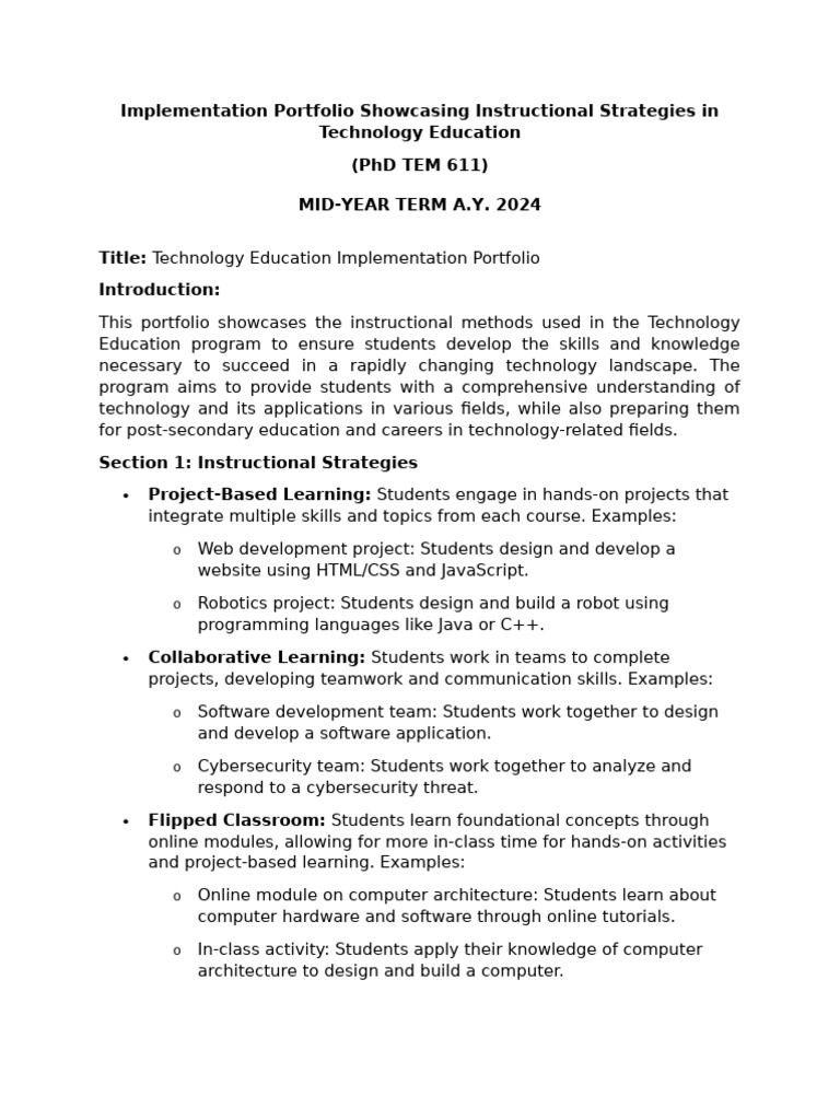 Technology Education Instructional Portfolio | PDF | Educational ...