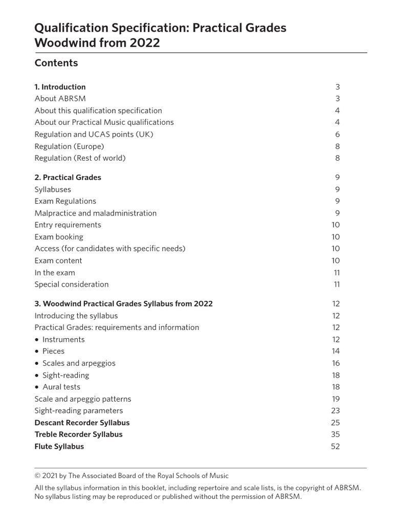 Woodwind Syllabus From 2022 Practical Grades Qualification Specification | PDF