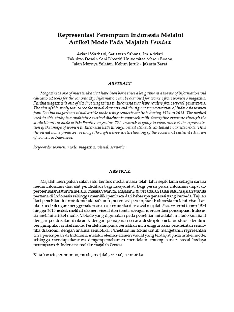 Representasi Perempuan Indonesia Melalui Artikel M | PDF