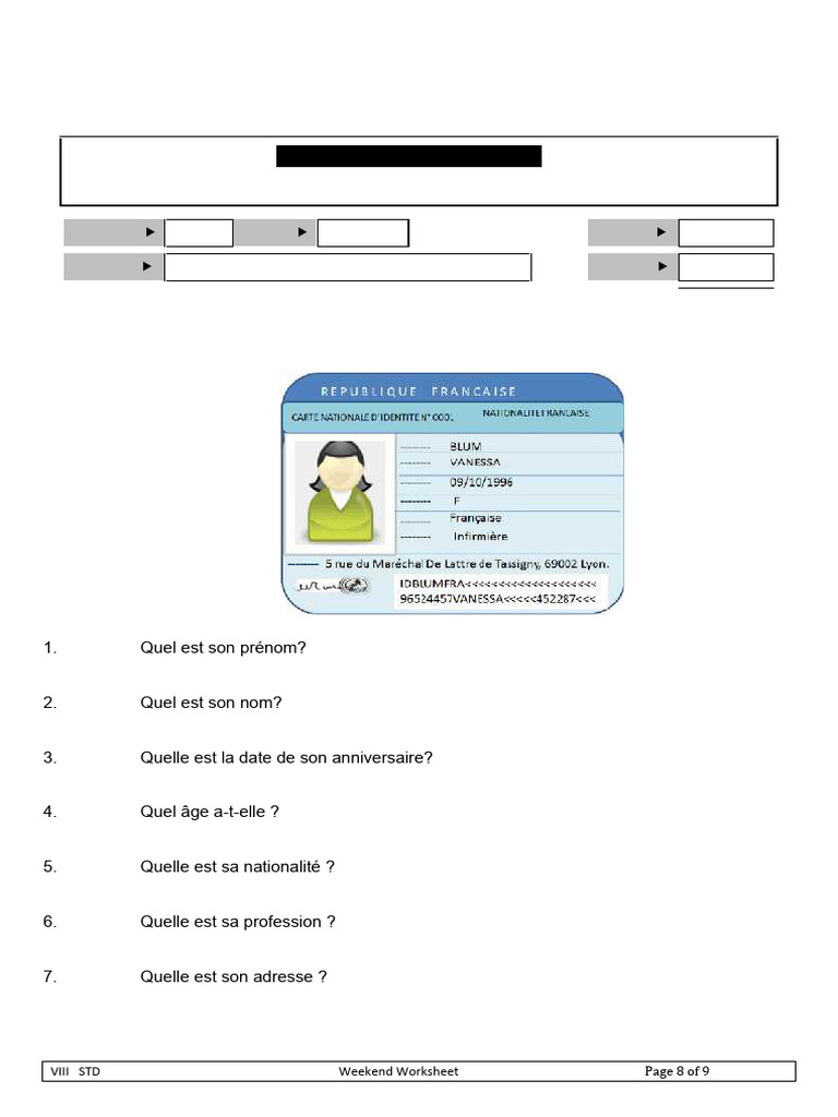 CBSE Class 8 French Worksheet | PDF