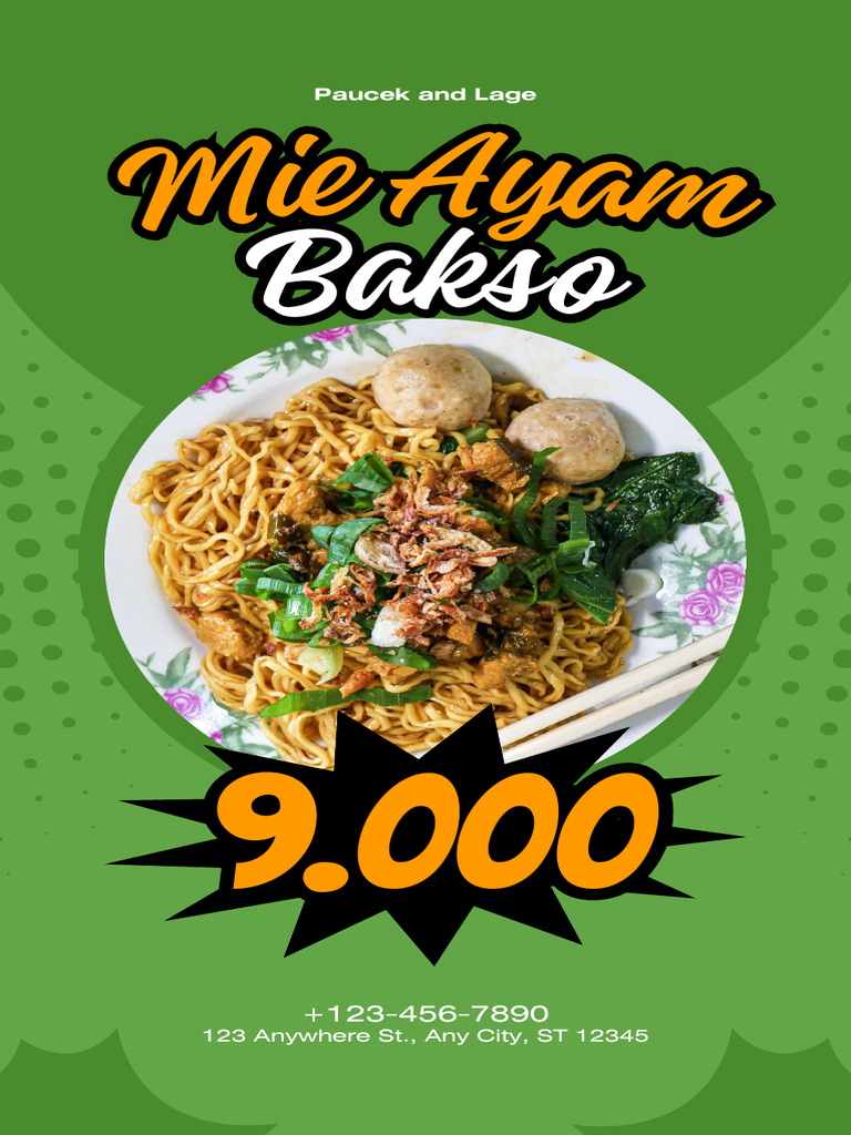 HIjau & Kuning Minimalis Promosi Makanan Mie Ayam Bakso Cerita ...