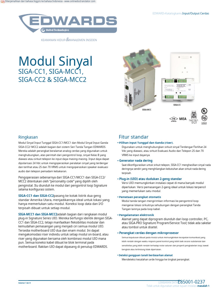 Datasheet SIGA CC1.en - Id | PDF