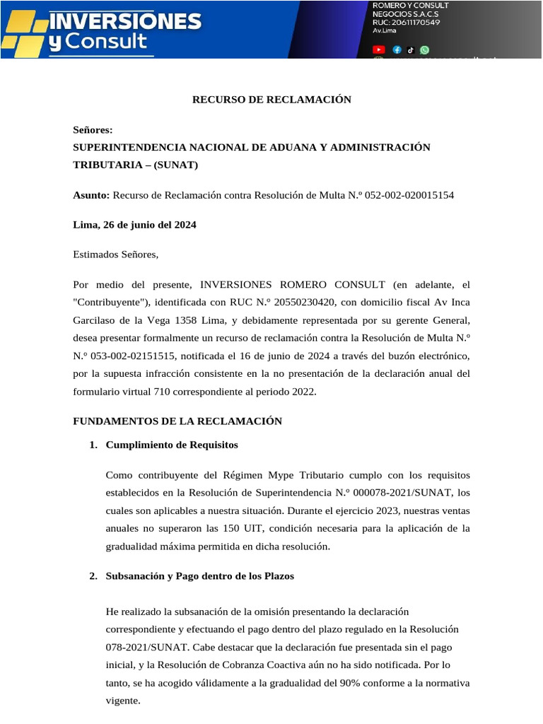 Mdelo 2 Recurso de Reclamacion Contra Multa | PDF