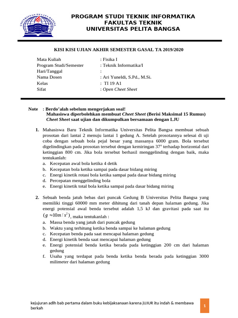 Kisi-Kisi Uas Fisika Upb | PDF