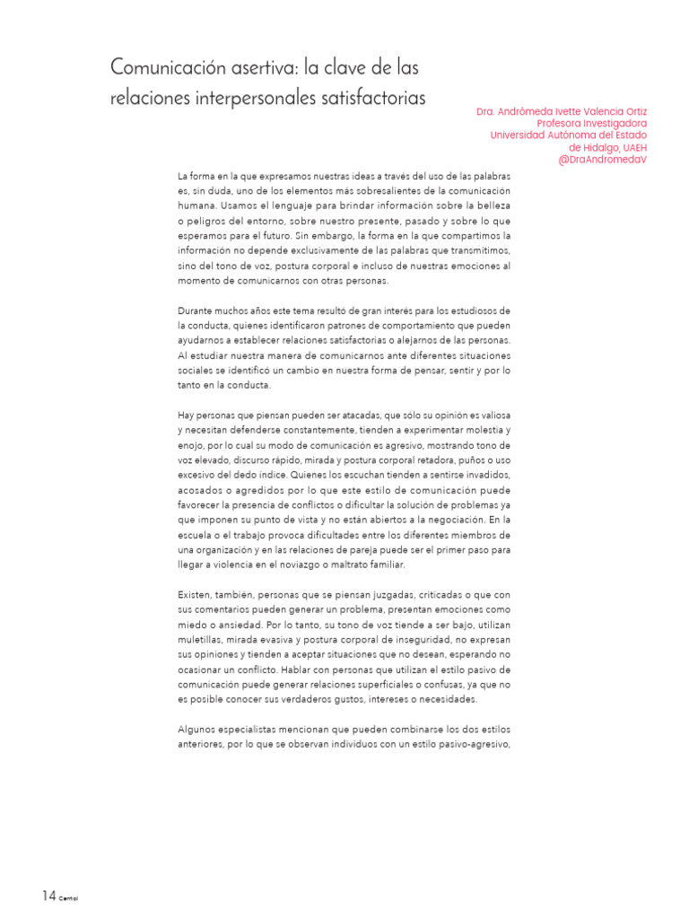 Comunicacion Asertiva La Clase de Las Relaciones Interpersonales Satisfactorias | PDF | Las ...
