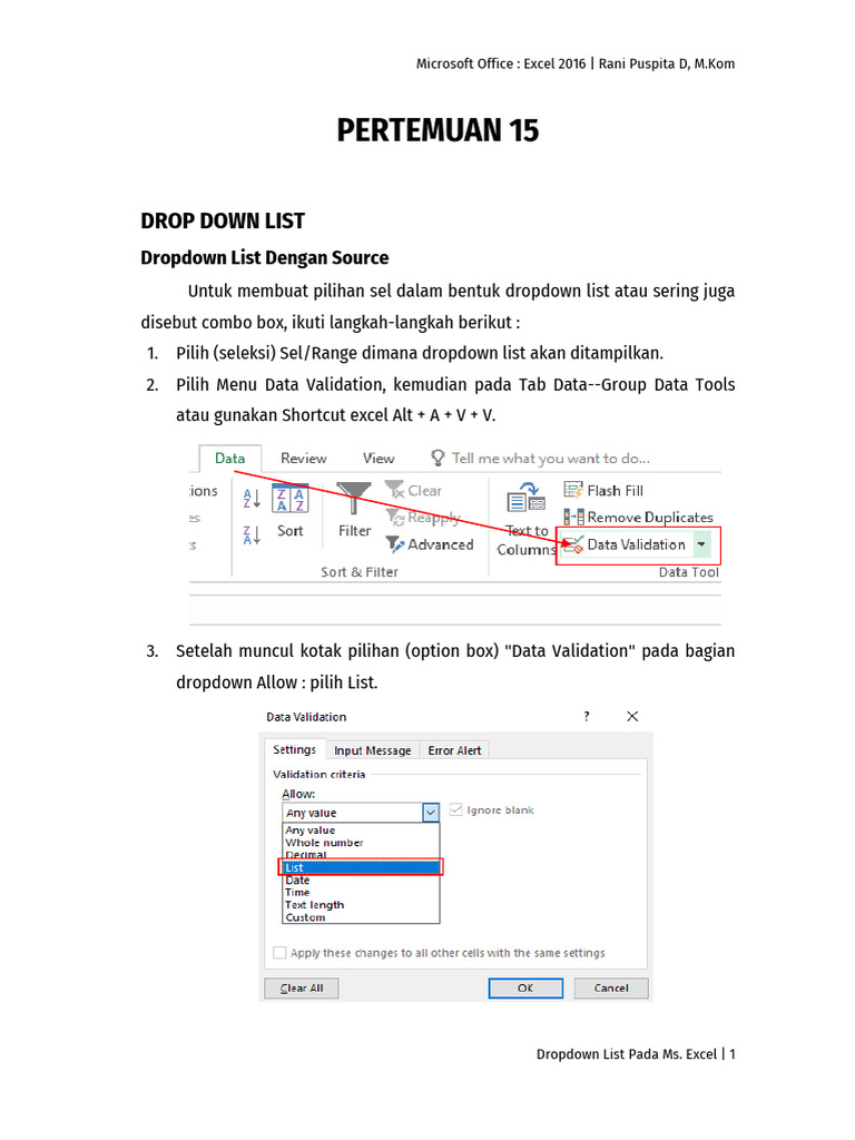15. Dropdown List Pada Ms. Excel | PDF