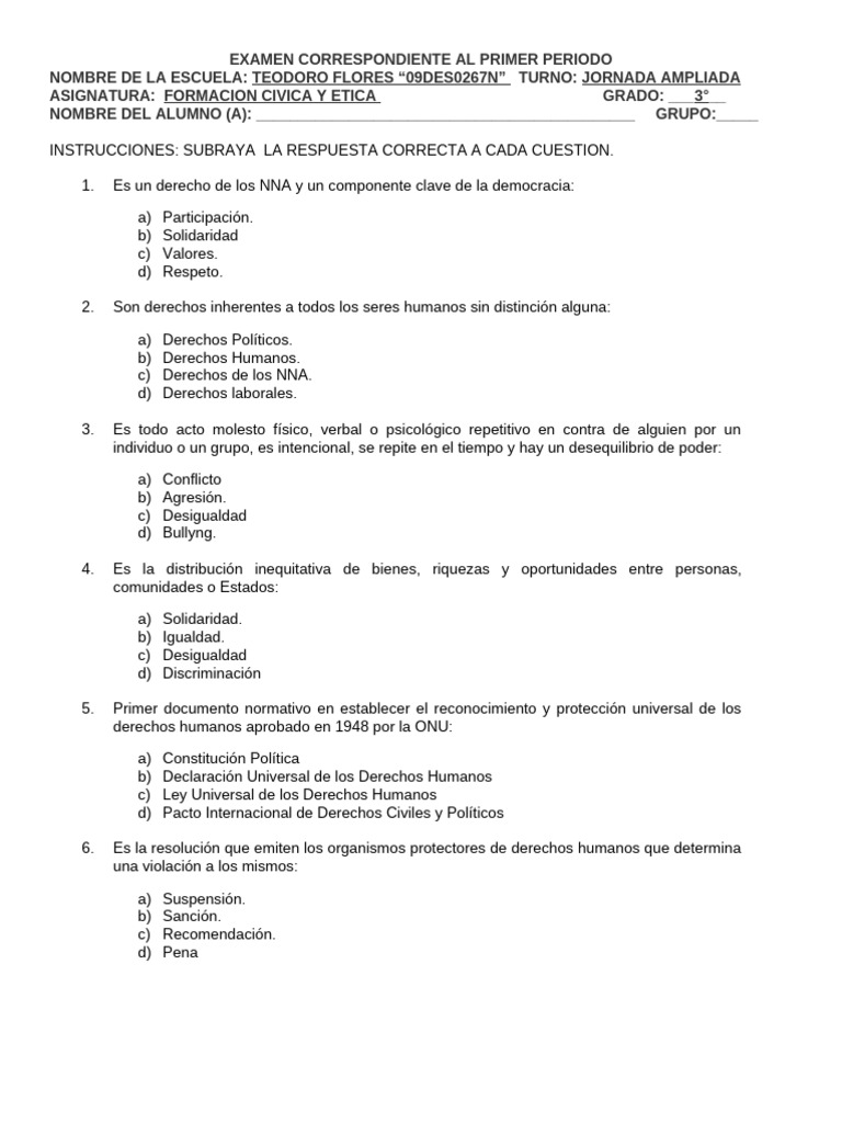 EXAMEN PRIMER TRIMESTRE Sec. | PDF