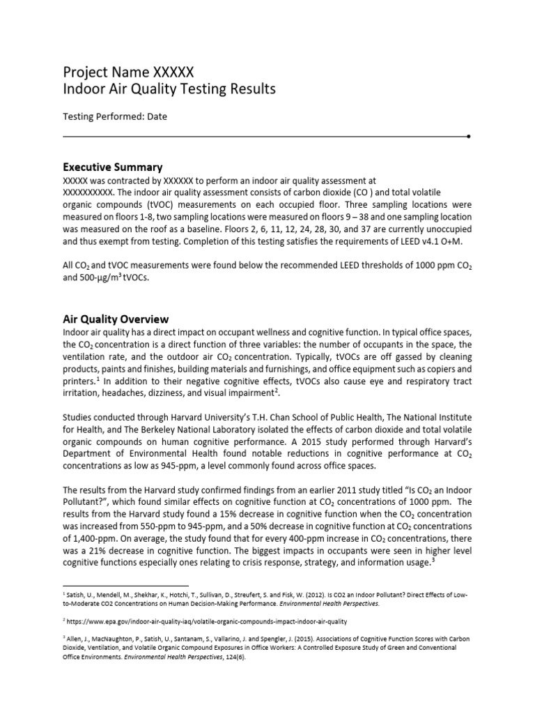 Sample Indoor Air Quality Testing Report | PDF