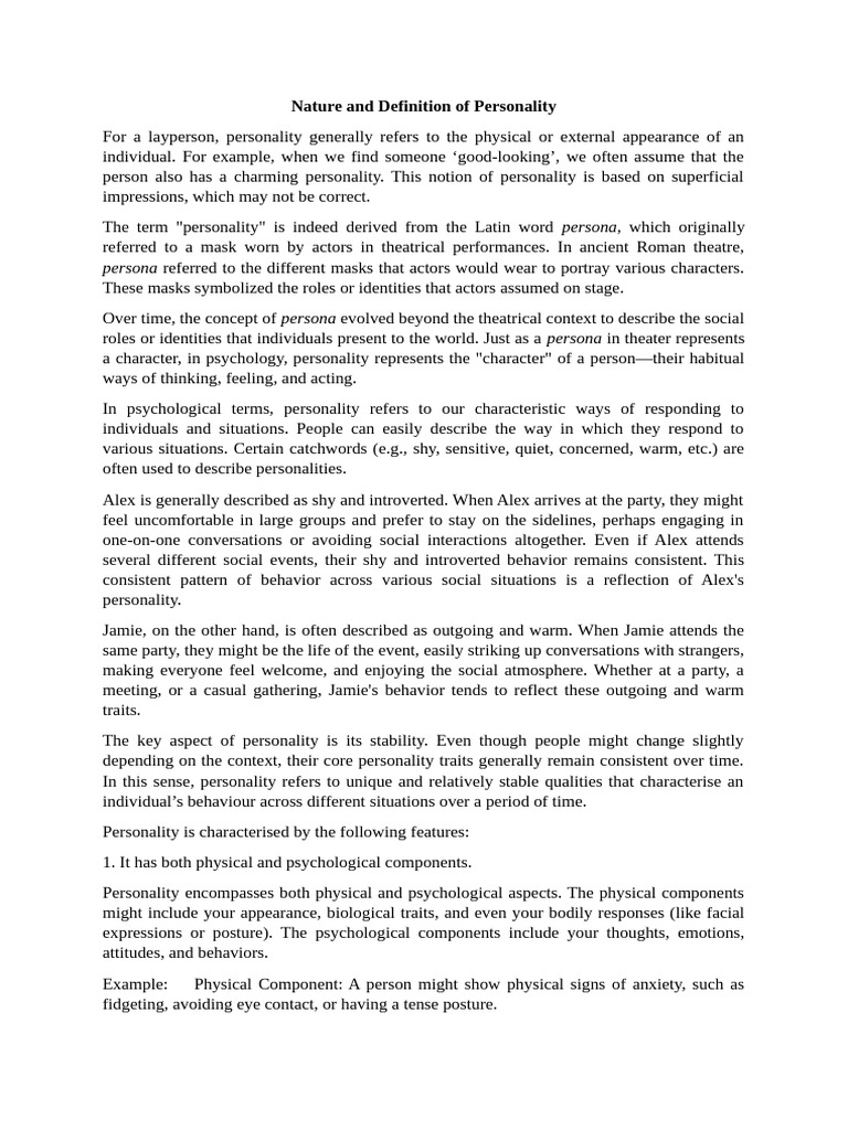 Definition and Nature of Personality | PDF