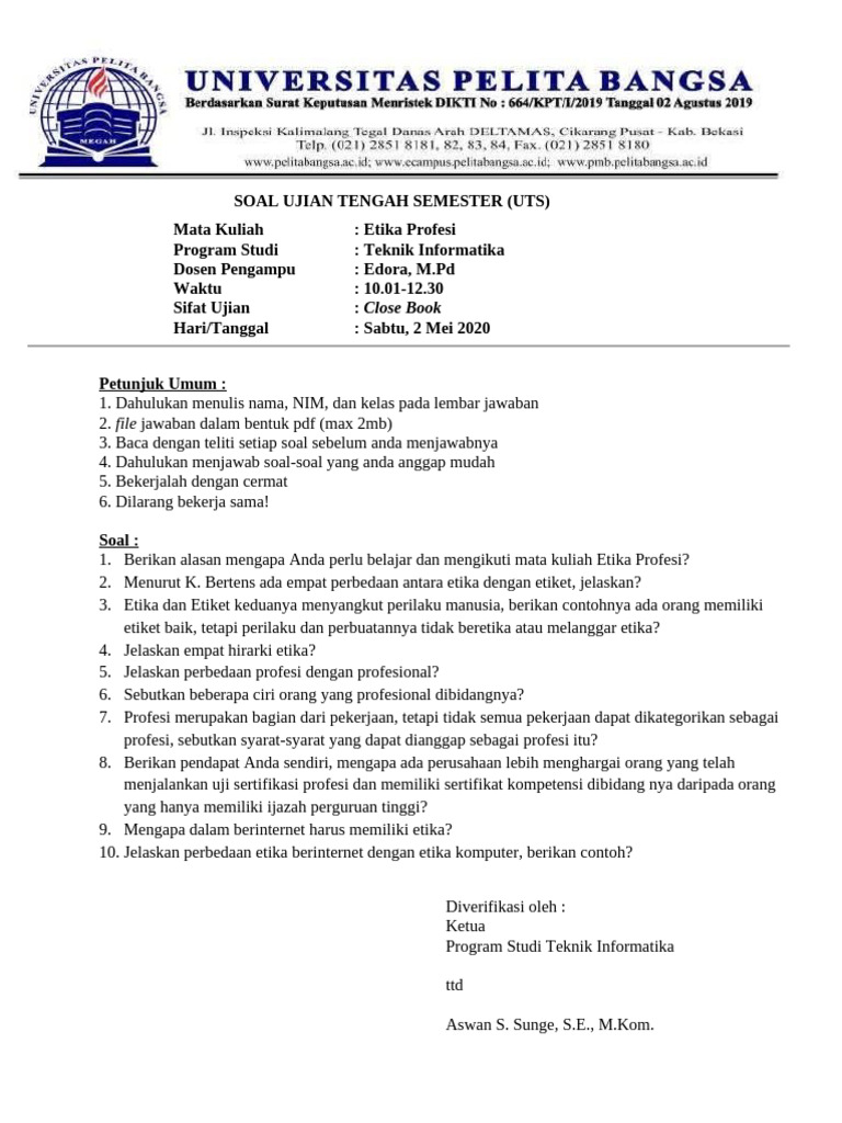 Soal UTS Etika Profesi | PDF