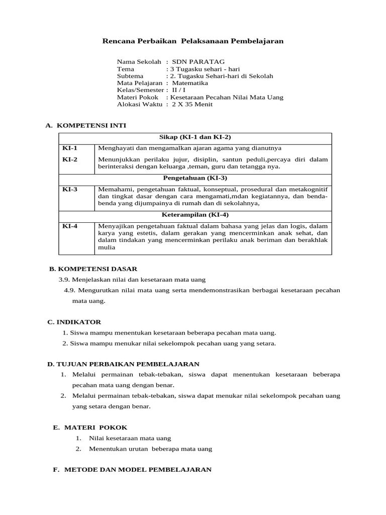 RPP Perbaikan Siklus 1 Ria Safitri | PDF