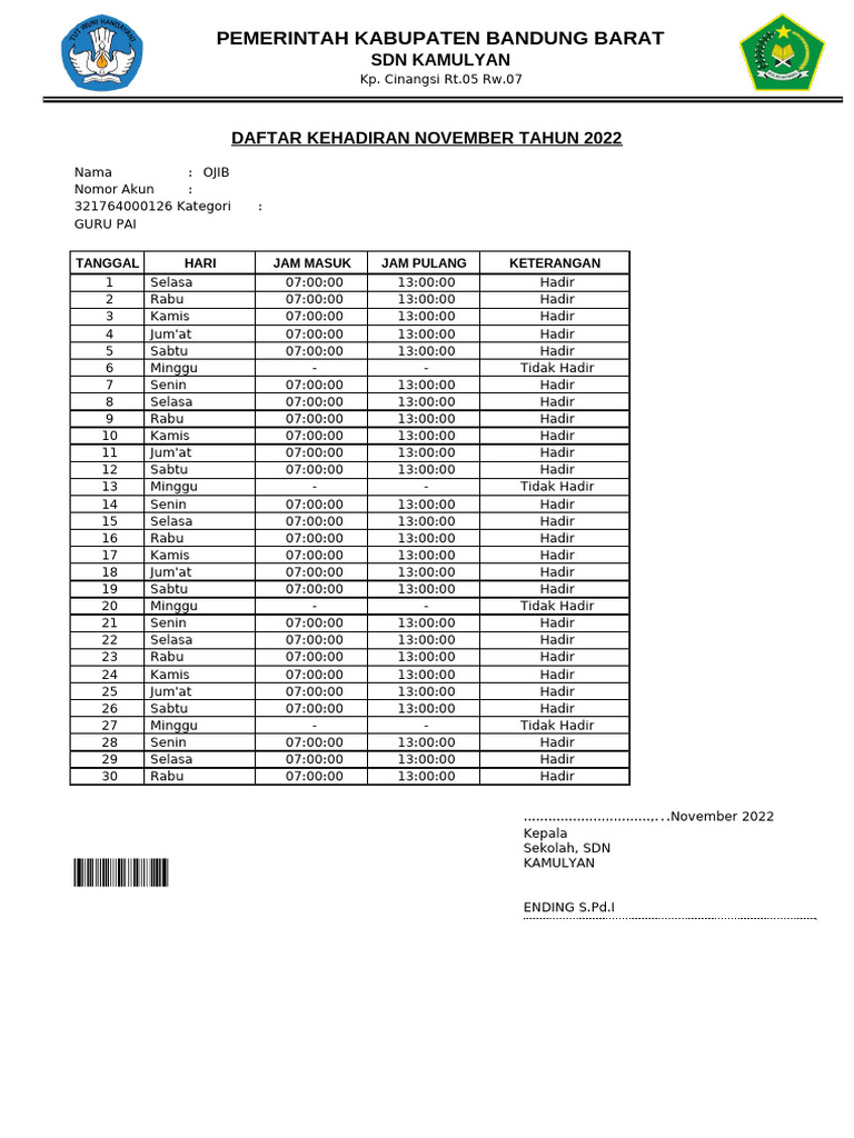 OJIB ABSEN NOVEMBER 2022 | PDF