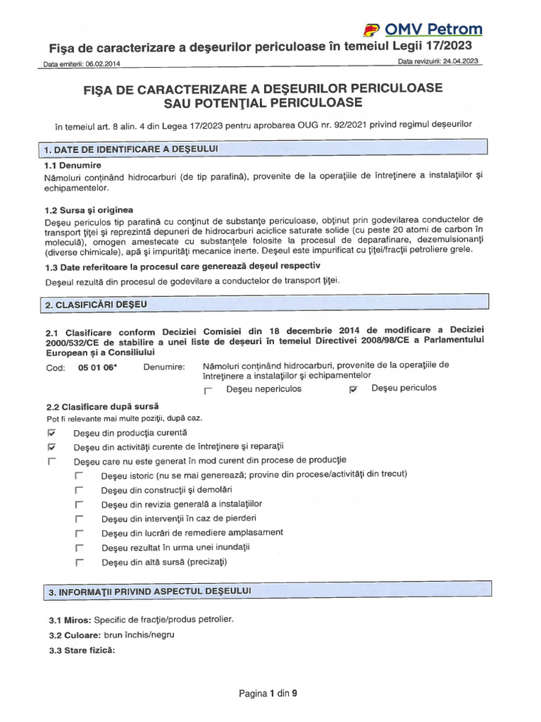 Anexa 11.12 - Fisa Caracterizare-Namoluri Uleioase | PDF