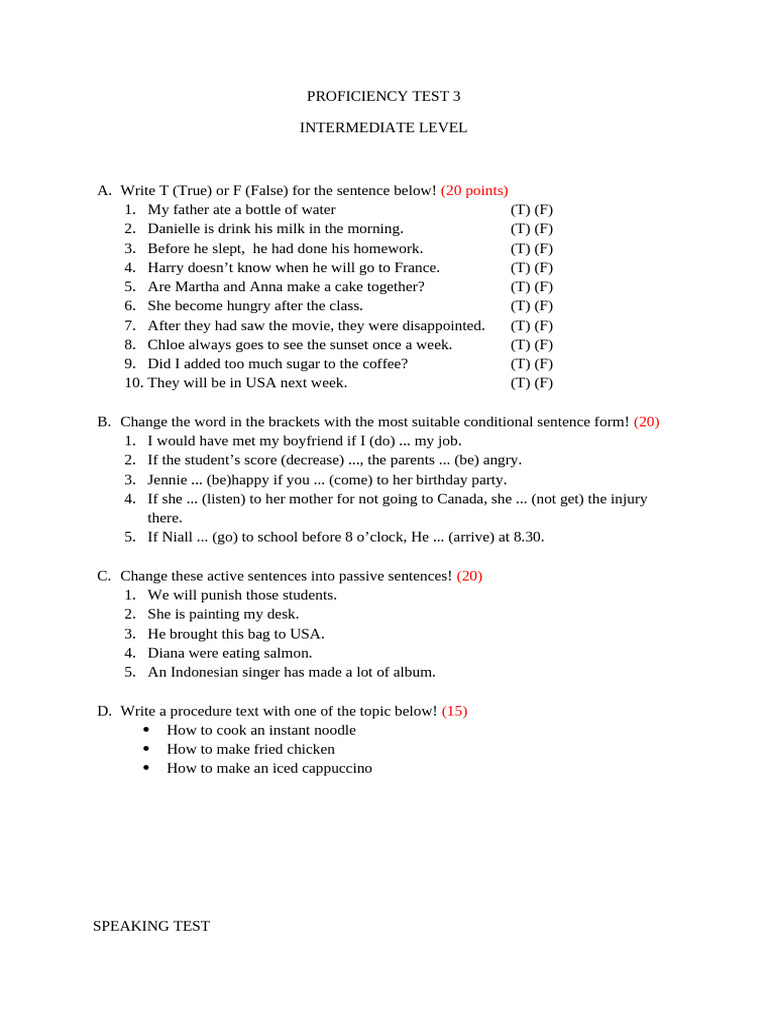 Proficiency Test 3 - Intermediate (Scoring) | PDF