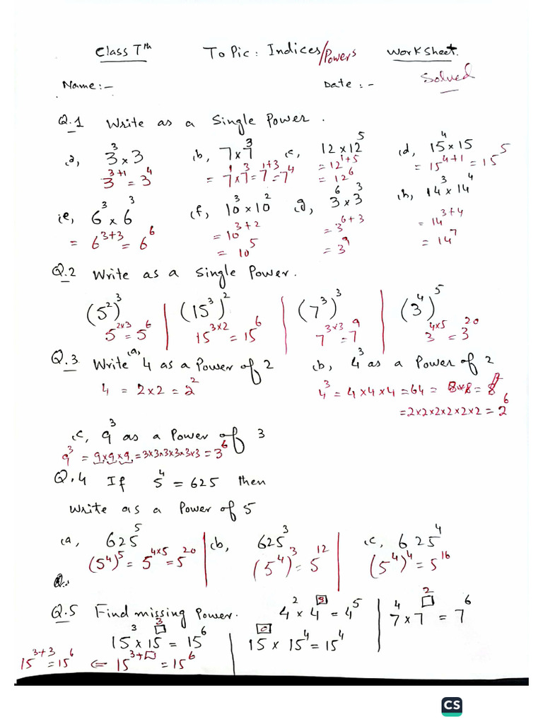 Indices Math 7 | PDF