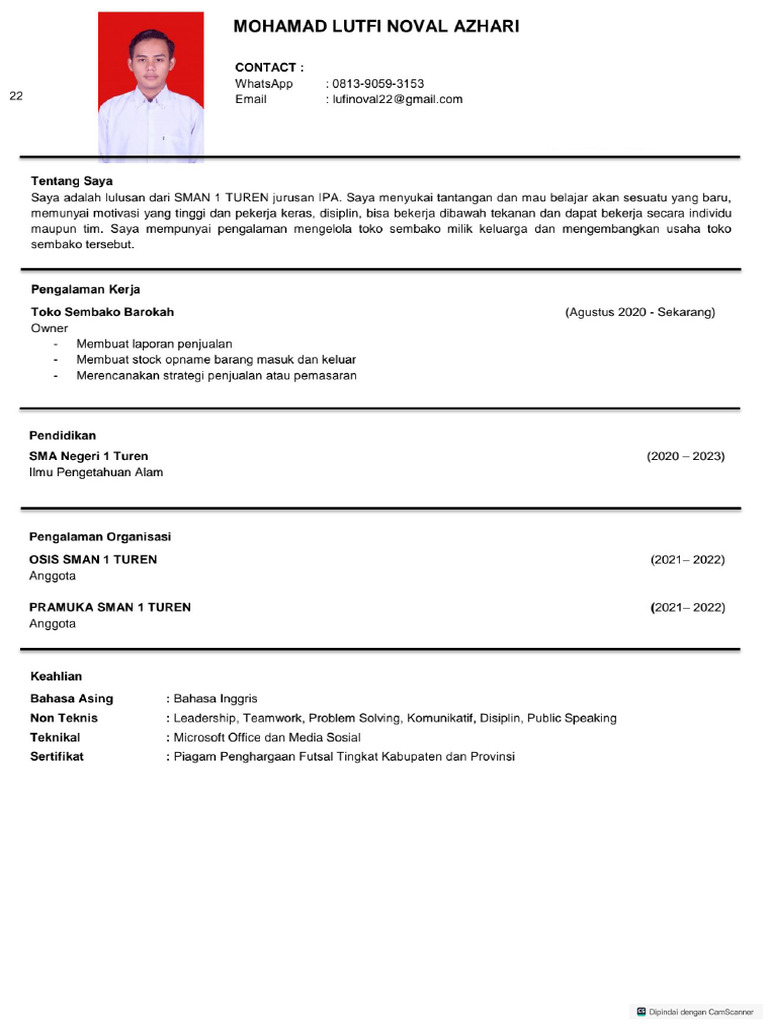 CV - Mohamad Lutfi Noval Azhari | PDF