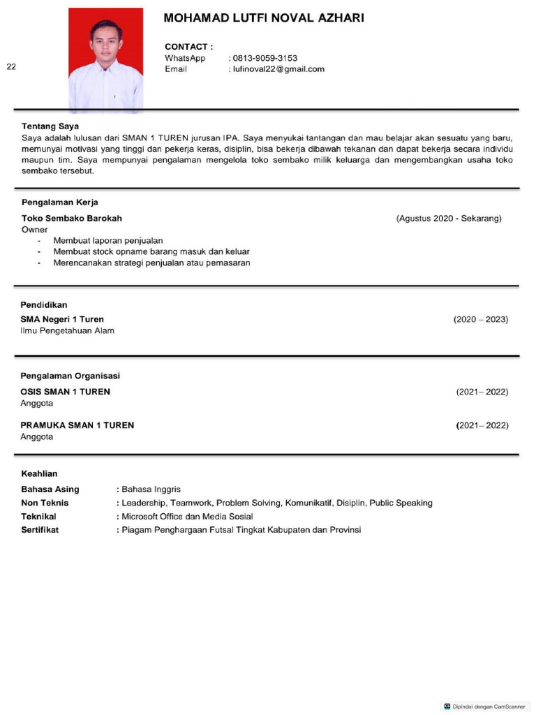 CV - Mohamad Lutfi Noval Azhari | PDF