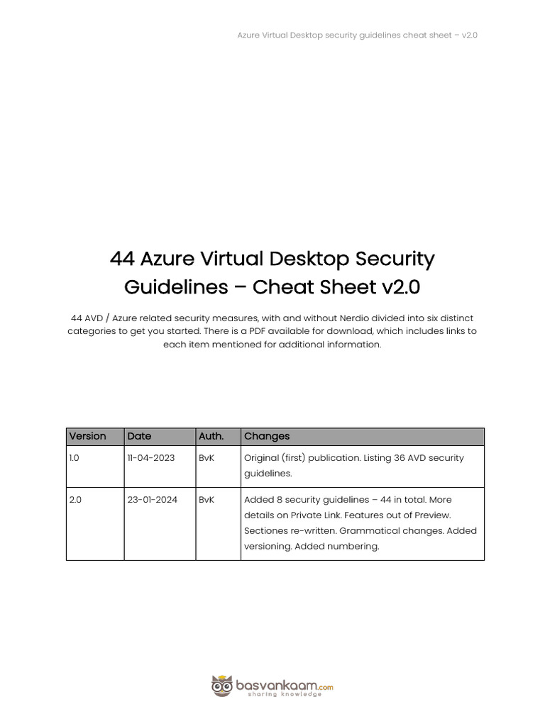 Azure Virtual Desktop Security Guidelines Cheat Sheet v2 0 1706005534 | PDF